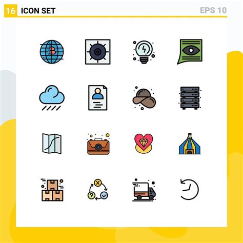 Set Of 16 Vector Flat Color Filled Lines On Grid For Weather Cloud