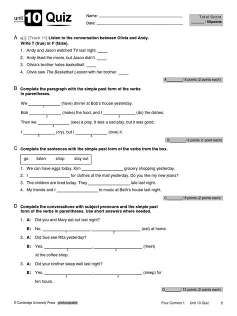 Four Corners Second Edition Level 1 Q10 Pdf Syntax Grammar