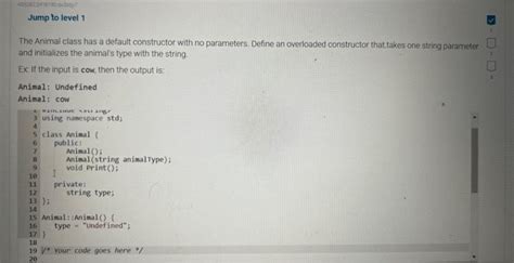 Solved The Animal Class Has A Default Constructor With No