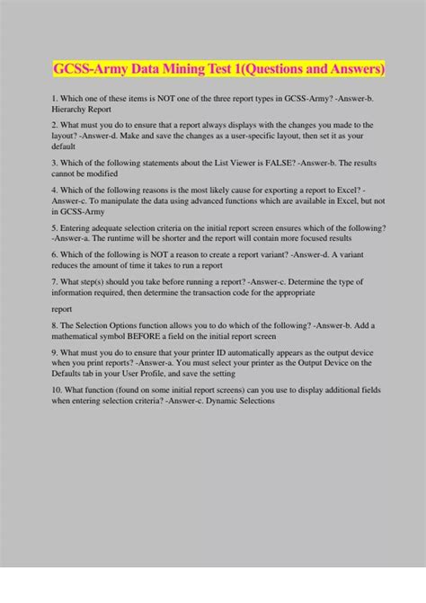 gcss army data mining test 1 questions and answers gcss army stuvia us