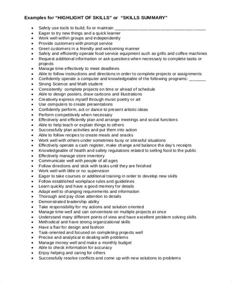 Summary Of Skills Resume Examples At Sasdampblog Blog