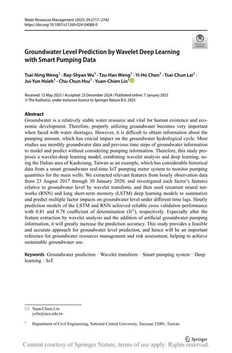 Groundwater Level Prediction By Wavelet Deep Learning With Smart