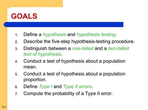 Chapter 10 One Sample Tests Of Hypothesis Ppt