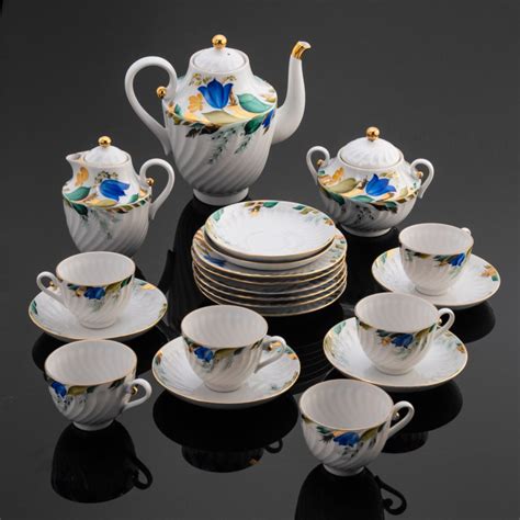 Сервиз кофейный на 6 персон Синий колокольчик 21 предмет фарфор роспись золочение