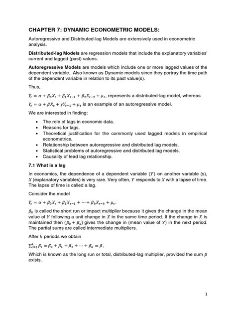 Chapter 7 Dynamic Econometric Models Pdf Econometrics Statistical Theory