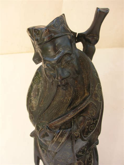 1375 Antique Wooden Chinese Immortal Cao Guojiu With Inlaid