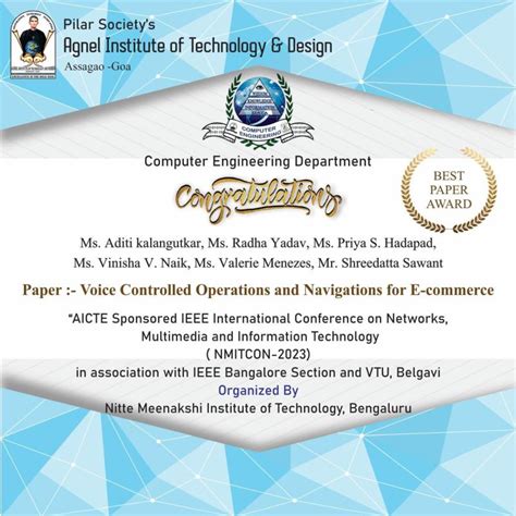 Computer Engineering Department At Aitdgoa On Linkedin Researchexcellence Bestpaperaward