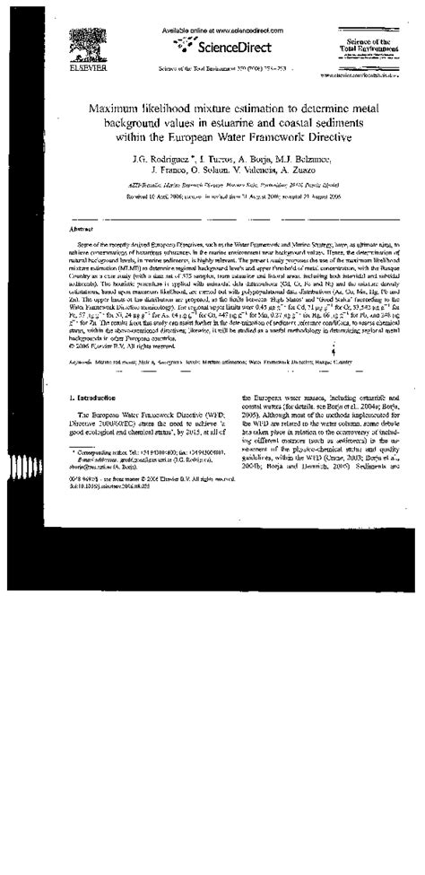Pdf Maximum Likelihood Mixture Estimation To Determine Metal Background Values In Estuarine