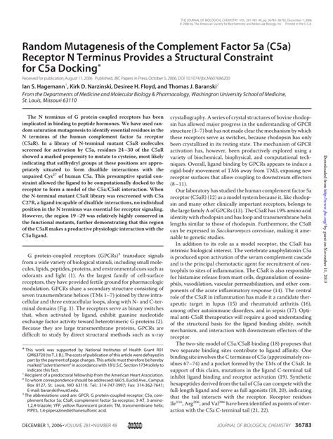 Pdf Random Mutagenesis Of The Complement Factor 5a C5a Receptor N Terminus Provides A