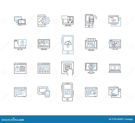 Cybersecurity Engine Line Icons Collection Firewall Malware Encryption Phishing