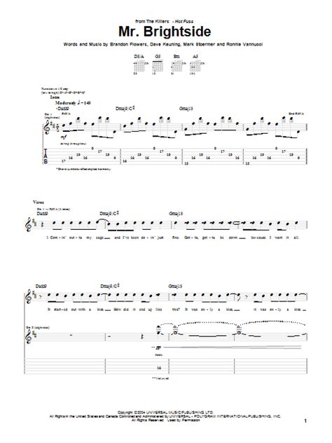 Mr Brightside By The Killers Guitar Tab Guitar Instructor