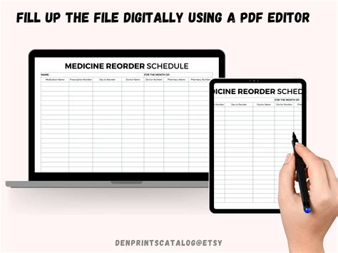 Printable Medicine Reorder Prescription Refill Tracker Print And Write