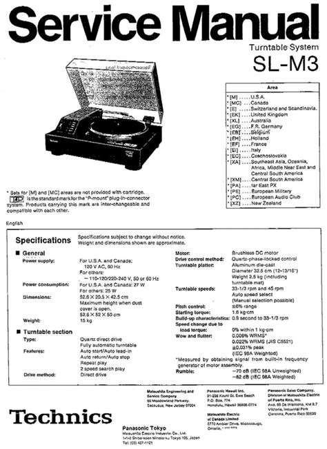 Technics SL M Turntable Service Manual Tradebit