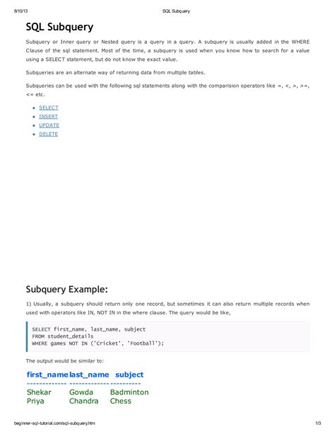 sql subquery pdf