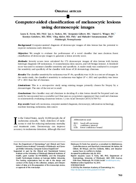 Pdf Computer Aided Classification Of Melanocytic Lesions Using Dermoscopic Images