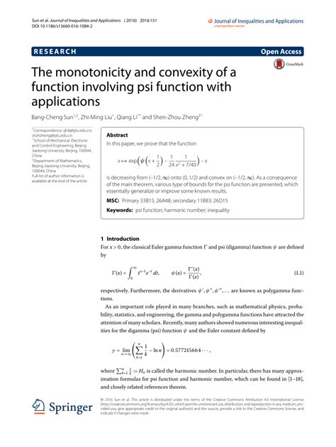 Pdf The Monotonicity And Convexity Of A Function Involving Psi Function With Applications