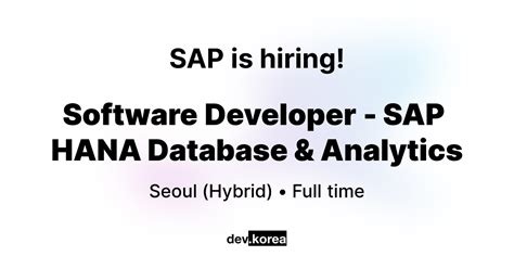 Software Developer Sap Hana Database And Analytics At Sap • Seoul Dev Korea