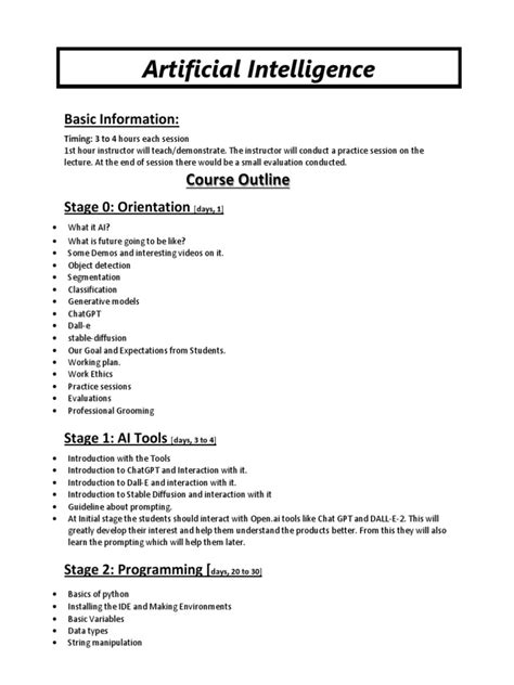 Artificial Intelligence Course Outline Pdf