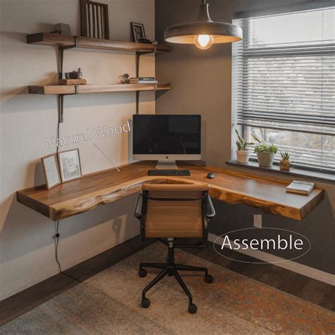 Modern Live Edge Corner Desk With Floating Wood Design For Home Office