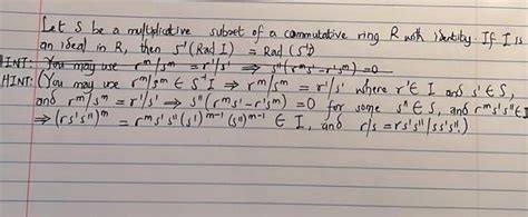 Solved Rad 50 Um Let S Be A Multiplicative Subset Of A