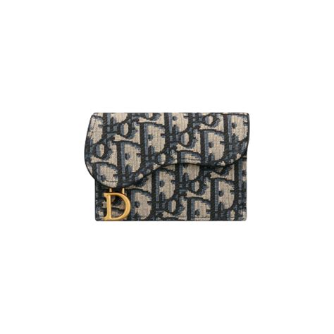 디올 새들 플랩 카드 홀더 그레이 디올 오블리크 자카드 Dior Kream