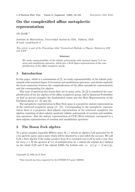 Pdf On The Complexified Affine Metaplectic Representation