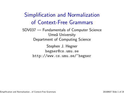 Ppt Simplification And Normalization Of Context Free Grammars 5dv037 Powerpoint Presentation