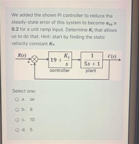 Solved We Added The Shown PI Controller To Reduce The Chegg
