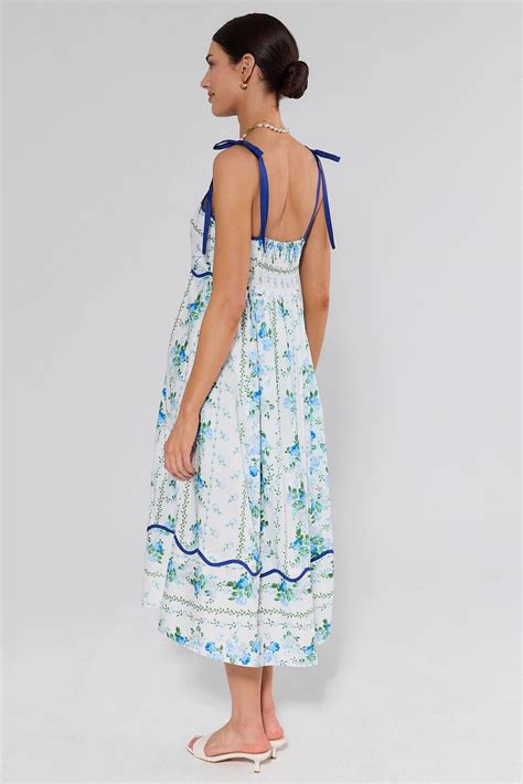 Flora Blue Floral Print Midi Dress Avara