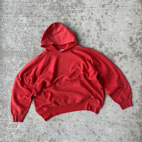 Vintage 80s Blank Red Boxy Raglan Hoodie Sweatshirt Depop