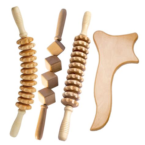 Mikako Wooden Lymphatic Drainage Tool 4 Pcs Set Wood Therapy Massage