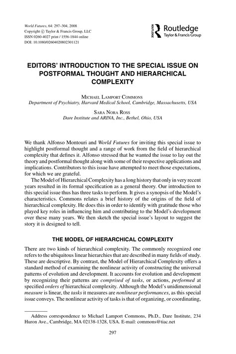 Pdf Editors Introduction To The Special Issue On Postformal Thought