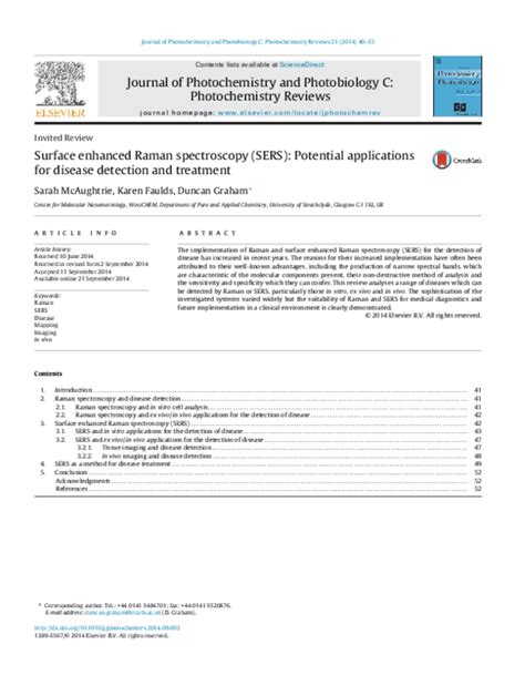 Pdf Surface Enhanced Raman Spectroscopy Sers Potential Applications For Disease Detection