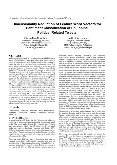 Pdf Dimensionality Reduction Of Feature Word Vectors For Sentiment Classification Of