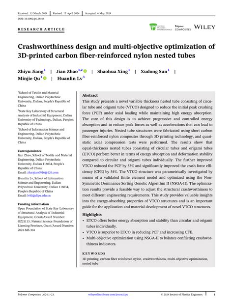 Pdf Crashworthiness Design And Multi‐objective Optimization Of 3d‐printed Carbon Fiber