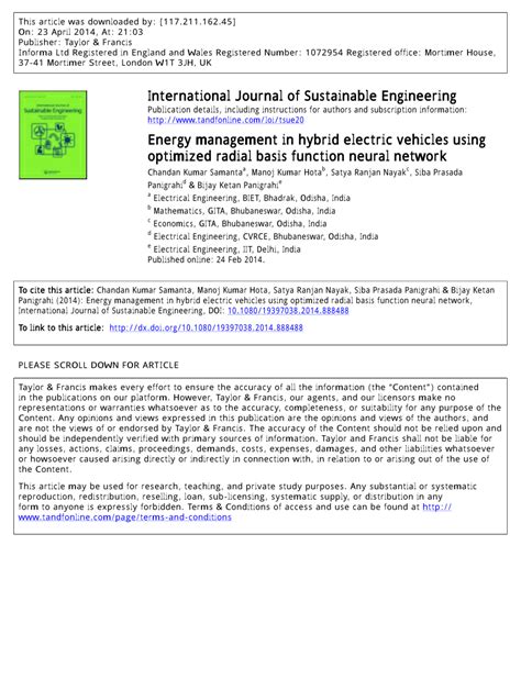 Pdf Energy Management In Hybrid Electric Vehicles Using Optimized Radial Basis Function Neural