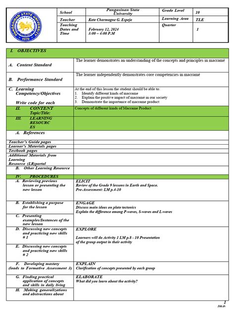 7e Lesson Plan 1 Pdf Learning Cognitive Science