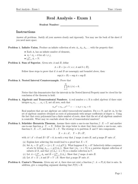 Real Analysis Exam 1 Questions Pdf Real Number Numbers