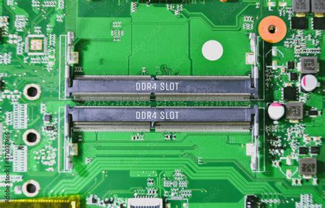 RAM Random Access Memory DDR4 Slot In The Motherboard Of The Computer Laptop Stock Photo