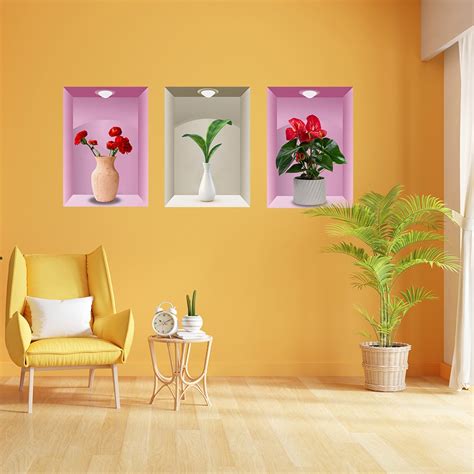 3d Flower Pots On Rack Stickers Set 1 13×19 Inches Thermal