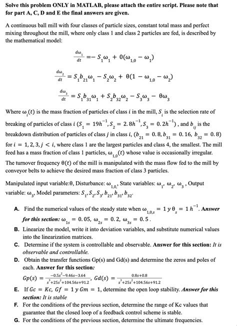 Solved Solve This Problem Only In Matlab Please Attach The