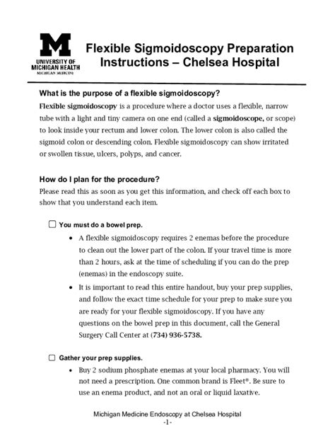 Fillable Online Flexible Sigmoidoscopy Preparation Instructions Chelsea Hospital Fax Email