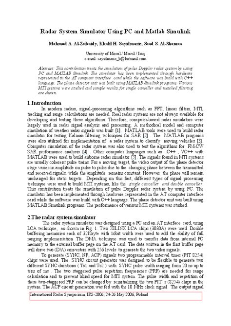 Pdf Radar System Simulator Using Pc And Matlab Simulink