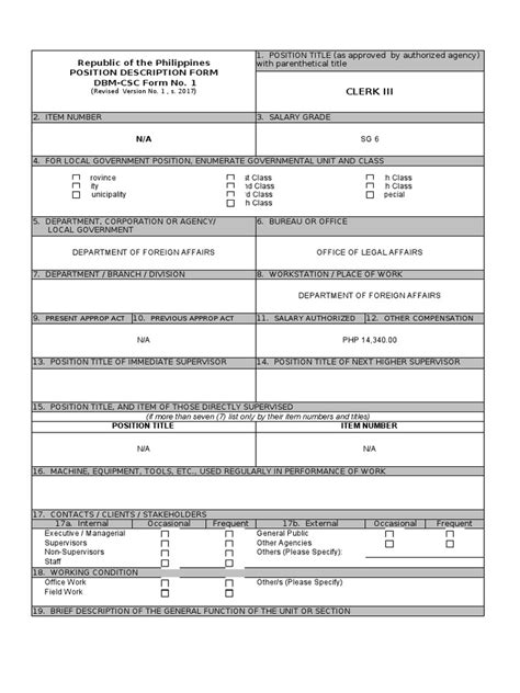 Dbm Csc Form No 1 Position Description Forms 2018 2 Xlsx Business Government