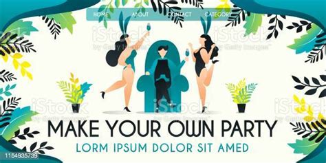 자신의 파티 벡터 일러스트 레이 션 개념을 확인 와인을 마시는 앉아 자신의 파티 단어를 만드는 토끼 소녀에 둘러싸인 사람 방문 페이지 템플릿 Ui 웹에 사용할 수 있습니다