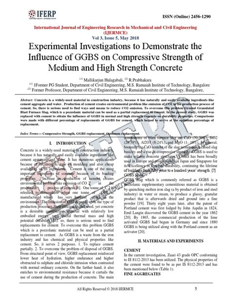 Experimental Investigations To Demonstrate The Influence Of Ggbs On