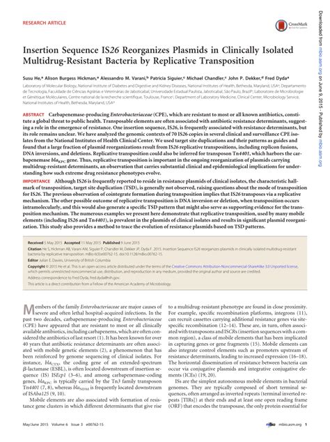 Pdf Insertion Sequence Is26 Reorganizes Plasmids In Clinically Isolated Multidrug Resistant
