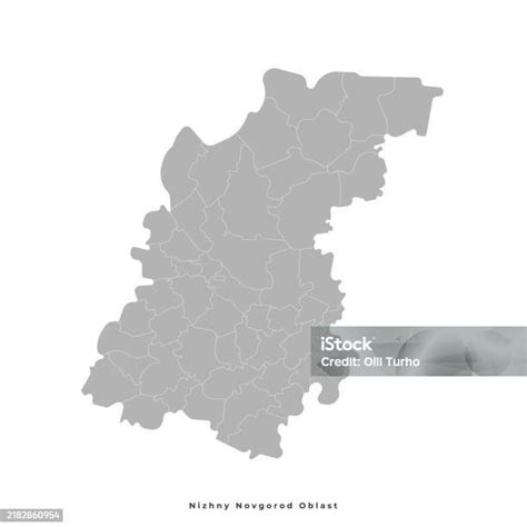 러시아의 니즈니 노브 고로드 주 의 단순화 된 관리지도의 벡터 고립 그림 지구와 도시 Okrugs의 경계 그레이 실루엣 흰색 윤곽선 0명에 대한 스톡 벡터 아트 및 기타