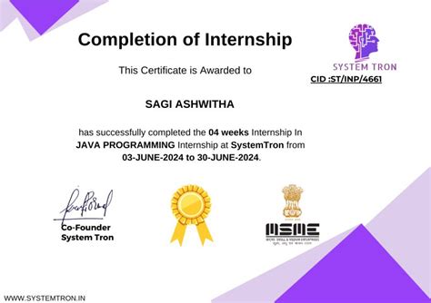 sagi ashwitha on linkedin excited to share 🎉 that l have completed my java programming internship…
