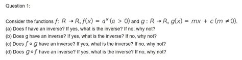 Solved Question 1 Consider The Functions F R R Fx